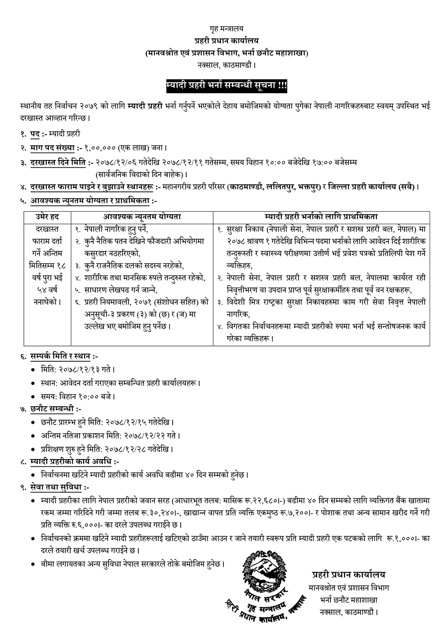 Nepal Police Opens Recruitment for 1 Lkahs Term (Myadi) Police, See Full Details - Online Nepal ...